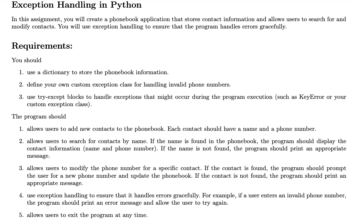 Solved Exception Handling in Python In this assignment, you | Chegg.com