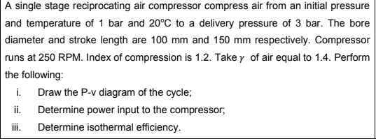 Solved A single stage reciprocating air compressor compress | Chegg.com