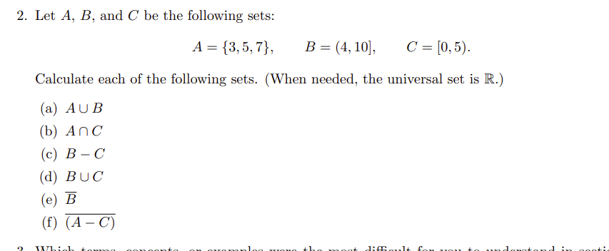 Solved 2. Let A,B, and C be the following sets: | Chegg.com