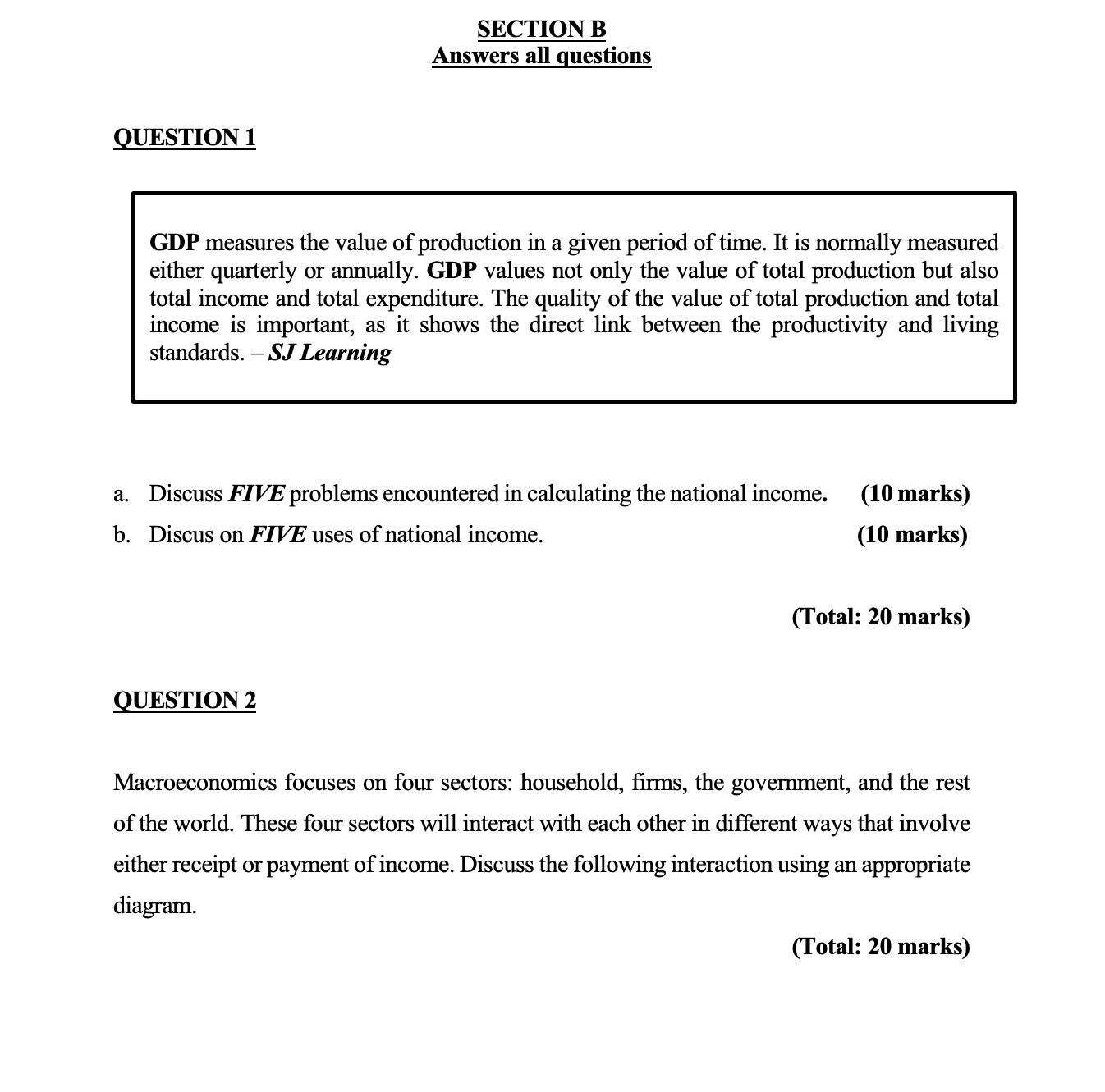 Solved SECTION B Answers all questions QUESTION 1 GDP | Chegg.com