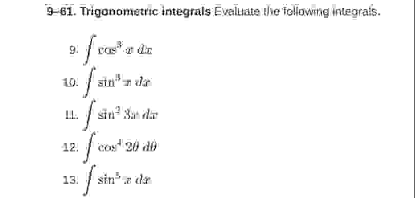 Solved #13; 9-61. ﻿Trigonometric integrals Evaluate the | Chegg.com