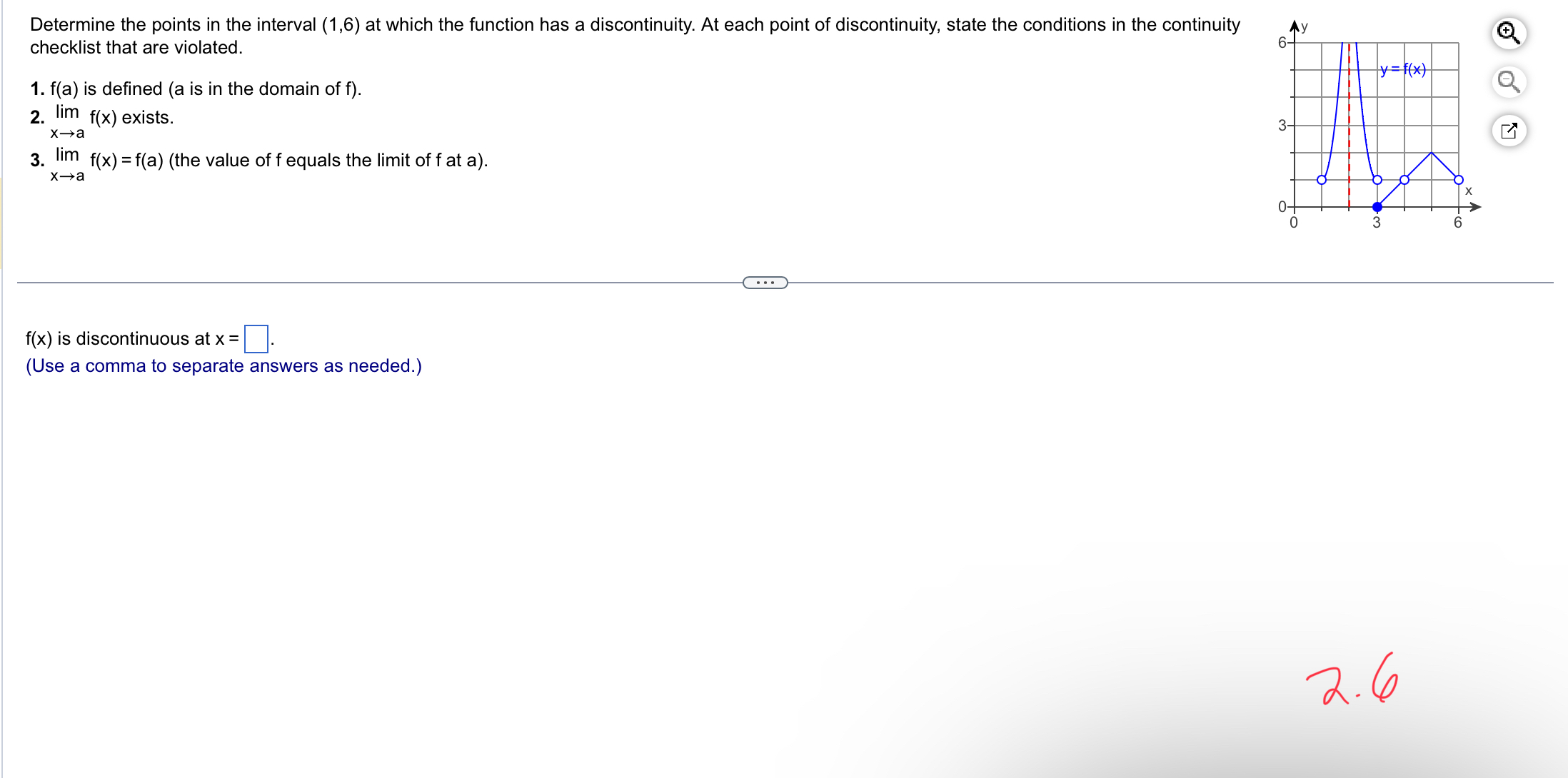 Solved Determine the points in the interval (1,6) at which | Chegg.com