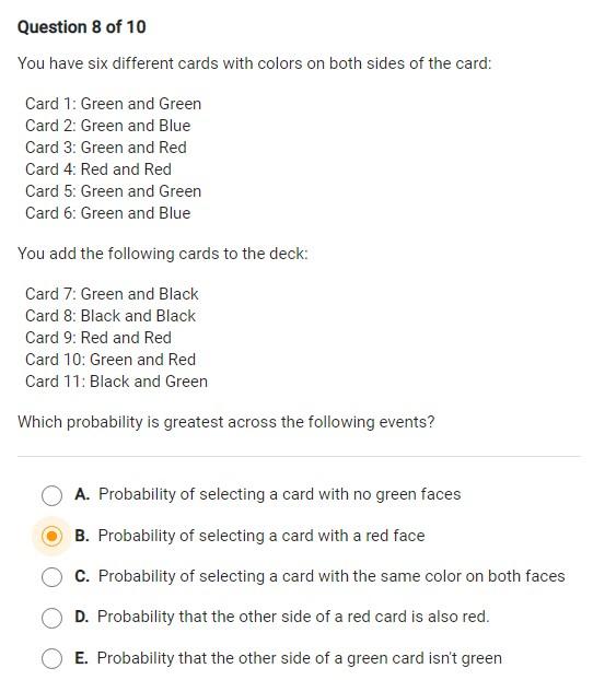 Solved Question 8 of 10 You have six different cards with | Chegg.com