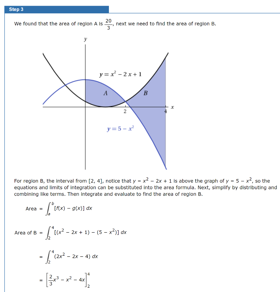 Solved Step 3 20 next we need to find the area of region B. | Chegg.com