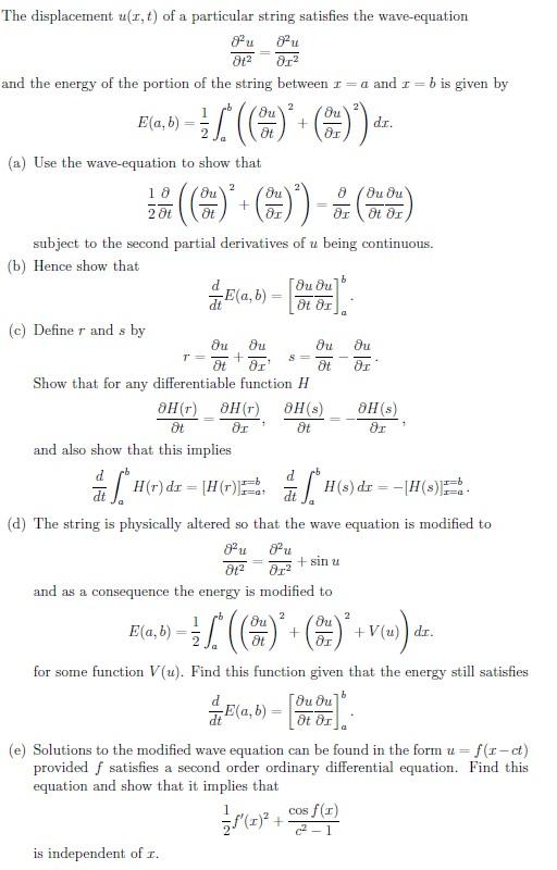 Solved The displacement u(x,t) of a particular string | Chegg.com