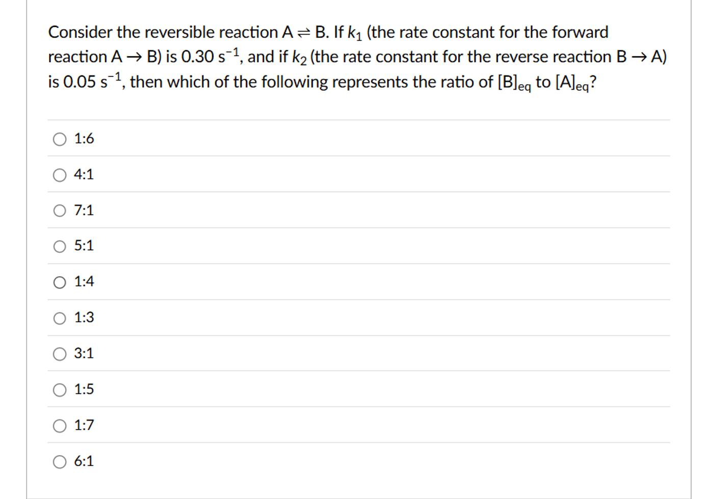 Solved Consider the reversible reaction A⇌B. ﻿If k1 (the | Chegg.com