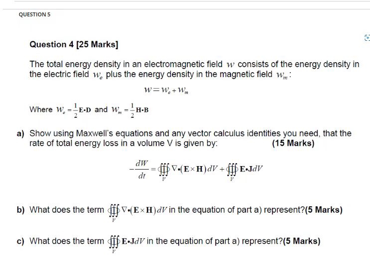 Solved The total energy density in an electromagnetic field | Chegg.com
