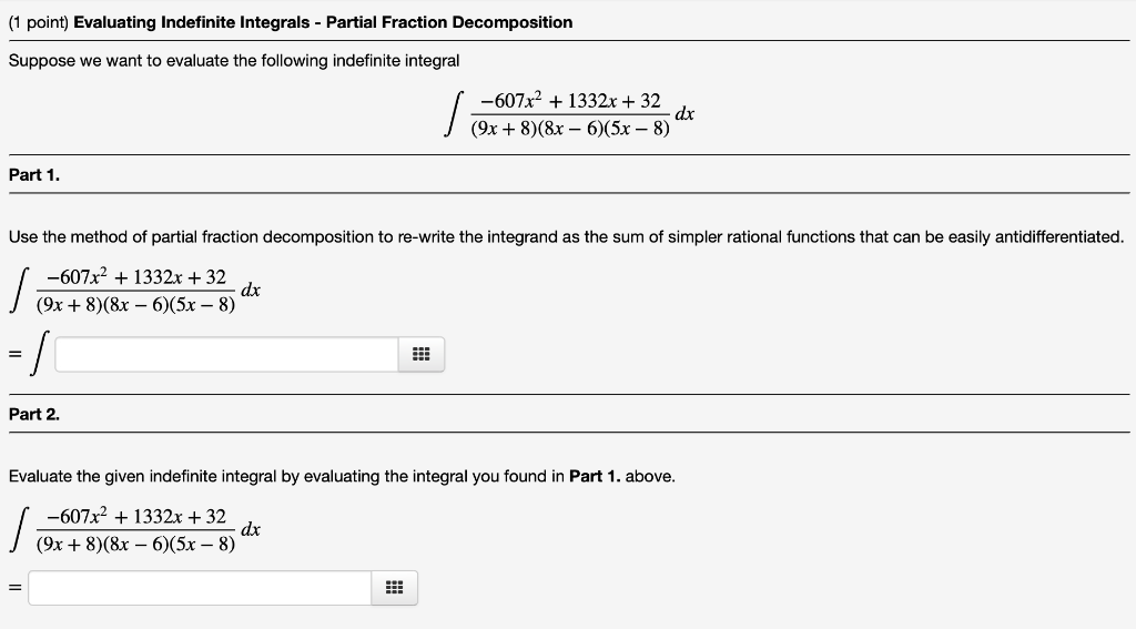 Solved 1 Point Evaluating Indefinite Integrals Partial