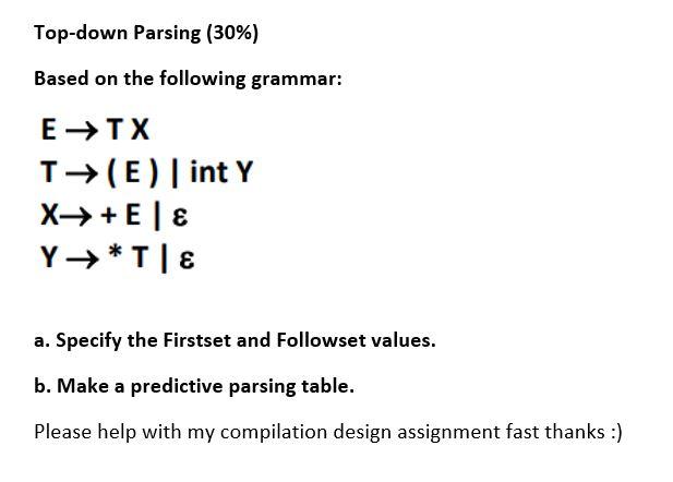 Solved Top-down Parsing (30%) Based on the following | Chegg.com