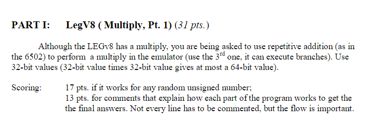 Solved PARTI: Leg V8 (Multiply, Pt. 1) (31 pts.) Although | Chegg.com