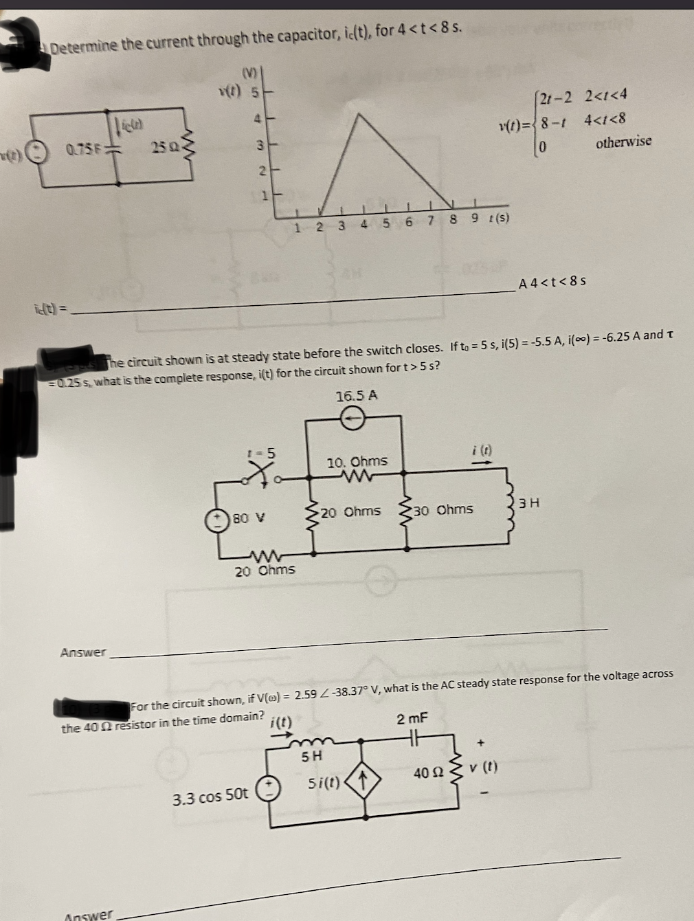 Solved L Determine the current through the capacitor, i | Chegg.com