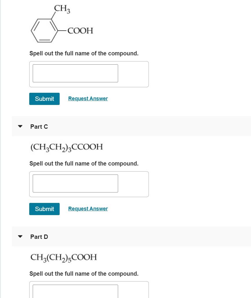 Solved CH3 COOH Spell out the full name of the compound. | Chegg.com