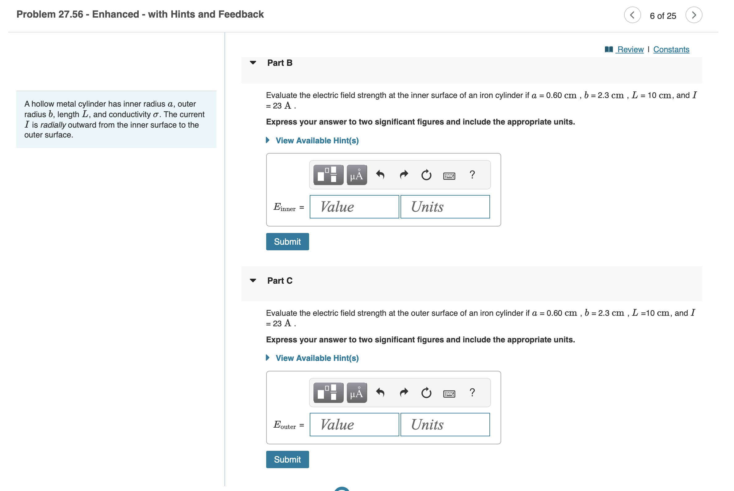 Solved Problem 27.56 - Enhanced - with Hints and Feedback 6 | Chegg.com