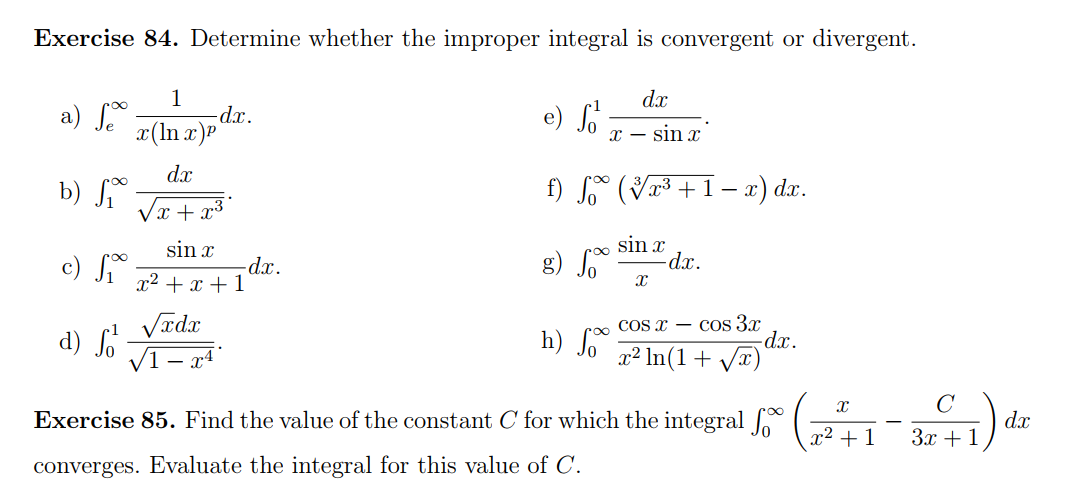 Solved Exercise 84. Determine whether the improper integral | Chegg.com