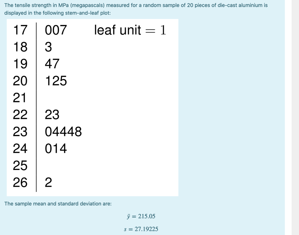 Solved The tensile strength in MPa (megapascals) measured | Chegg.com