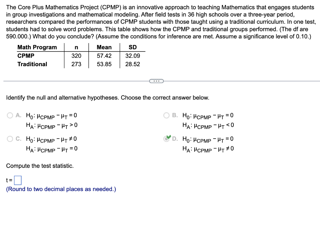 The Core Plus Mathematics Project (CPMP) is an | Chegg.com