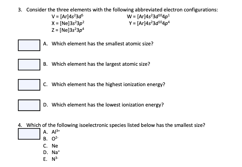 Solved 3. Consider the three elements with the following | Chegg.com