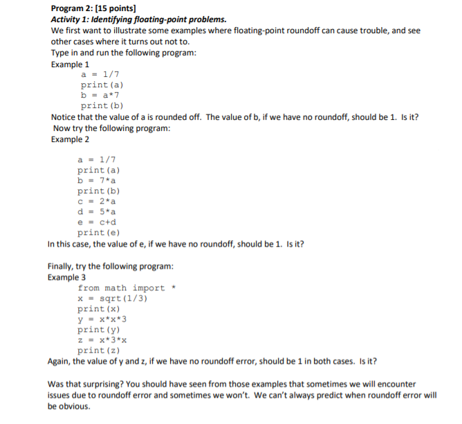 Solved Program 2: [15 points) Activity 1: Identifying | Chegg.com