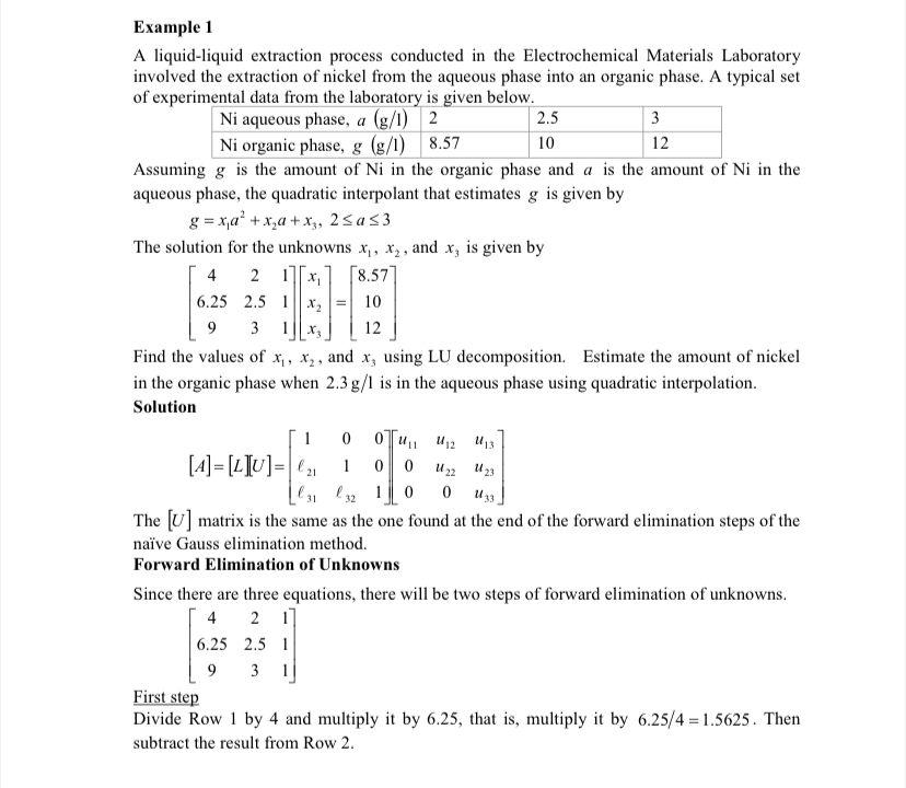 Solved 2 11x -- X Example 1 A liquid-liquid extraction | Chegg.com