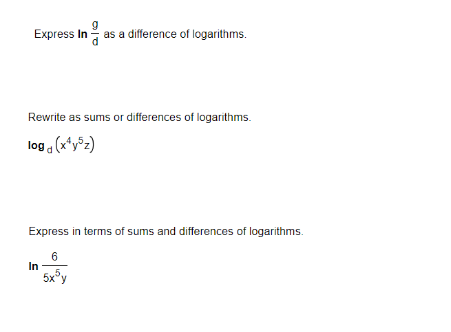 Solved Express lndg as a difference of logarithms. Rewrite | Chegg.com