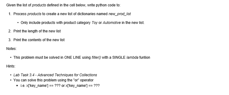 Solved Given a list of products, defined as variable | Chegg.com