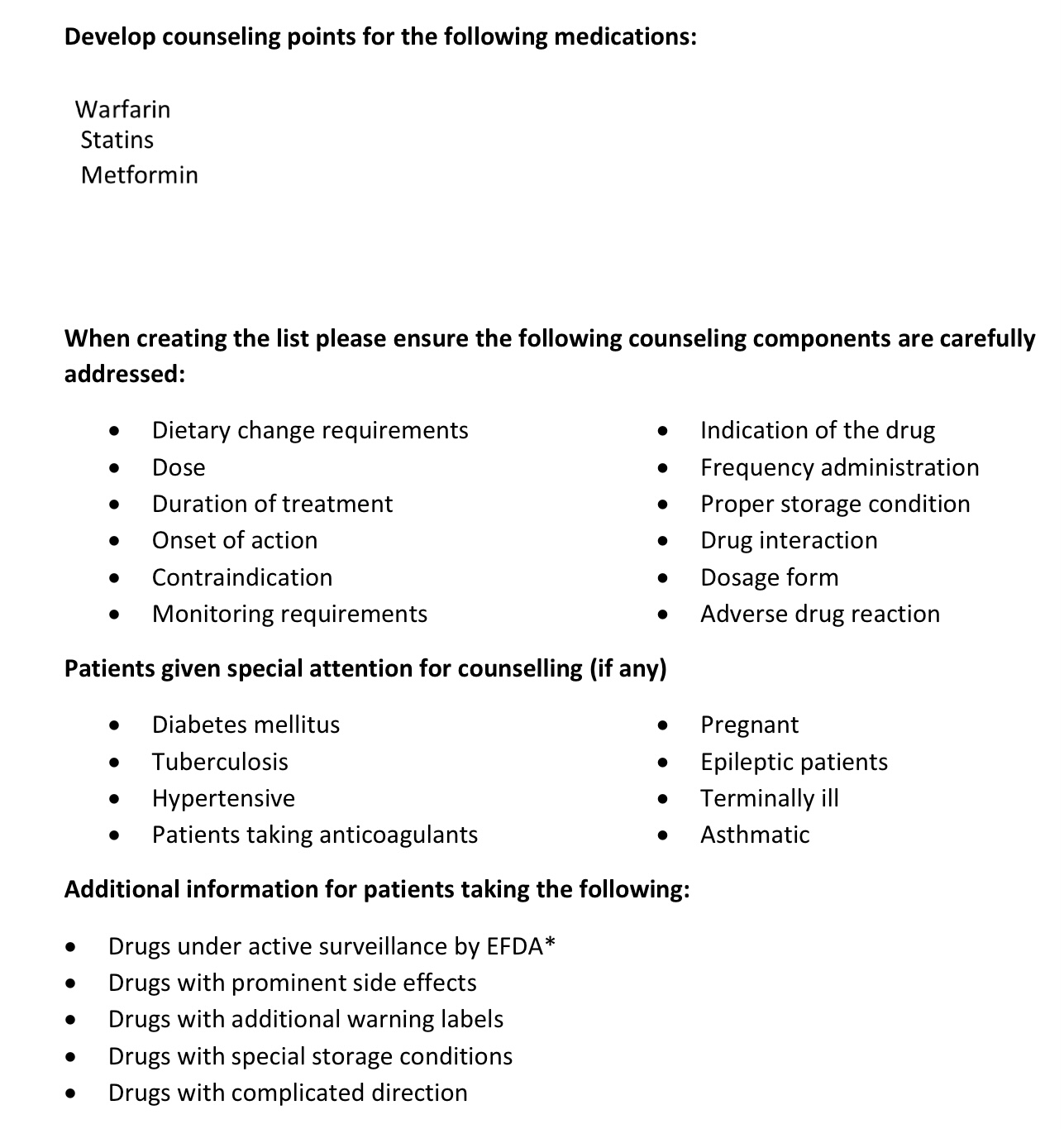 Solved Develop counseling points for the following | Chegg.com