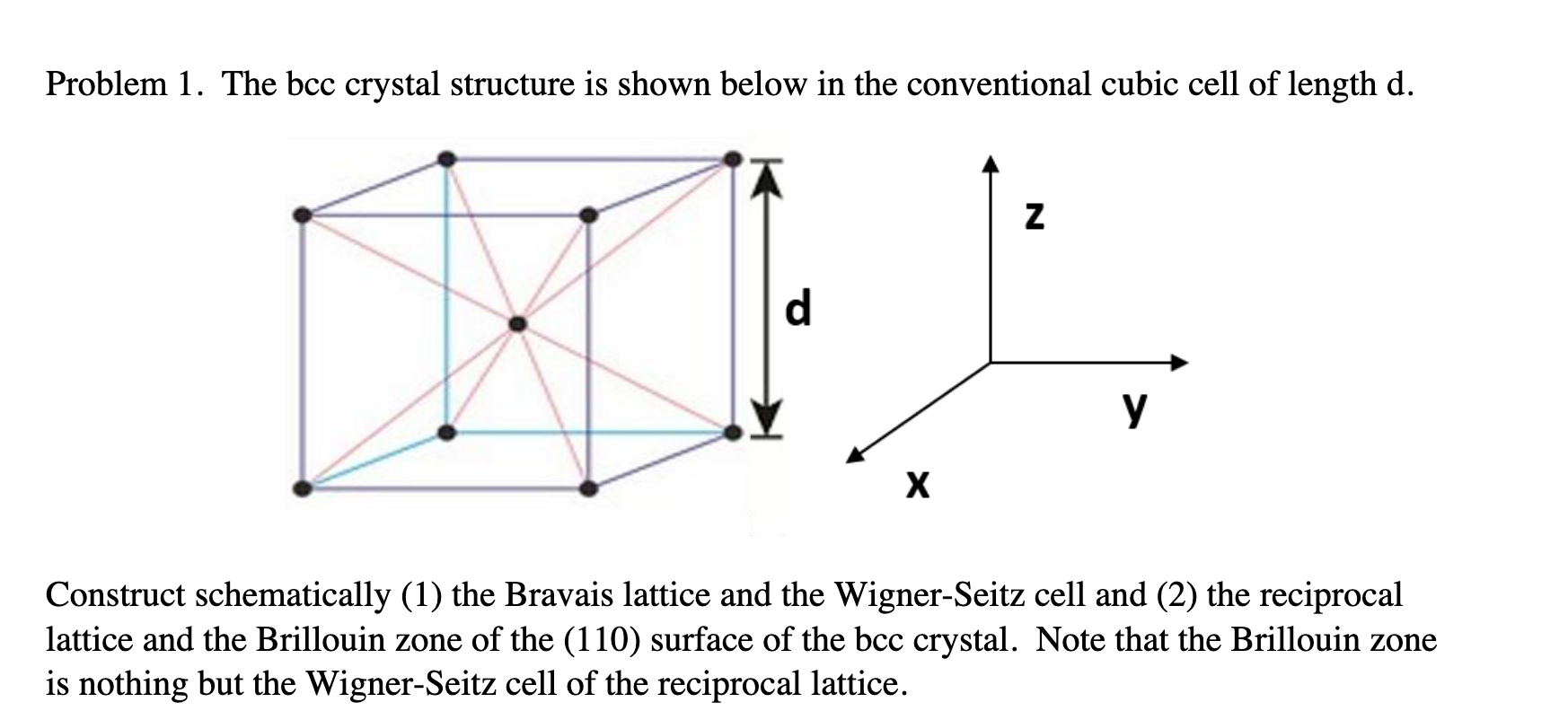 Solved Problem 1. The bcc crystal structure is shown below | Chegg.com
