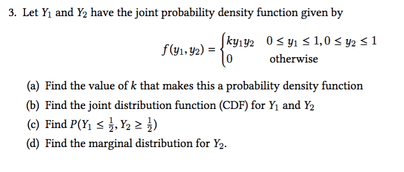 Solved 3. Let Yi and Y2 have the joint probability density | Chegg.com