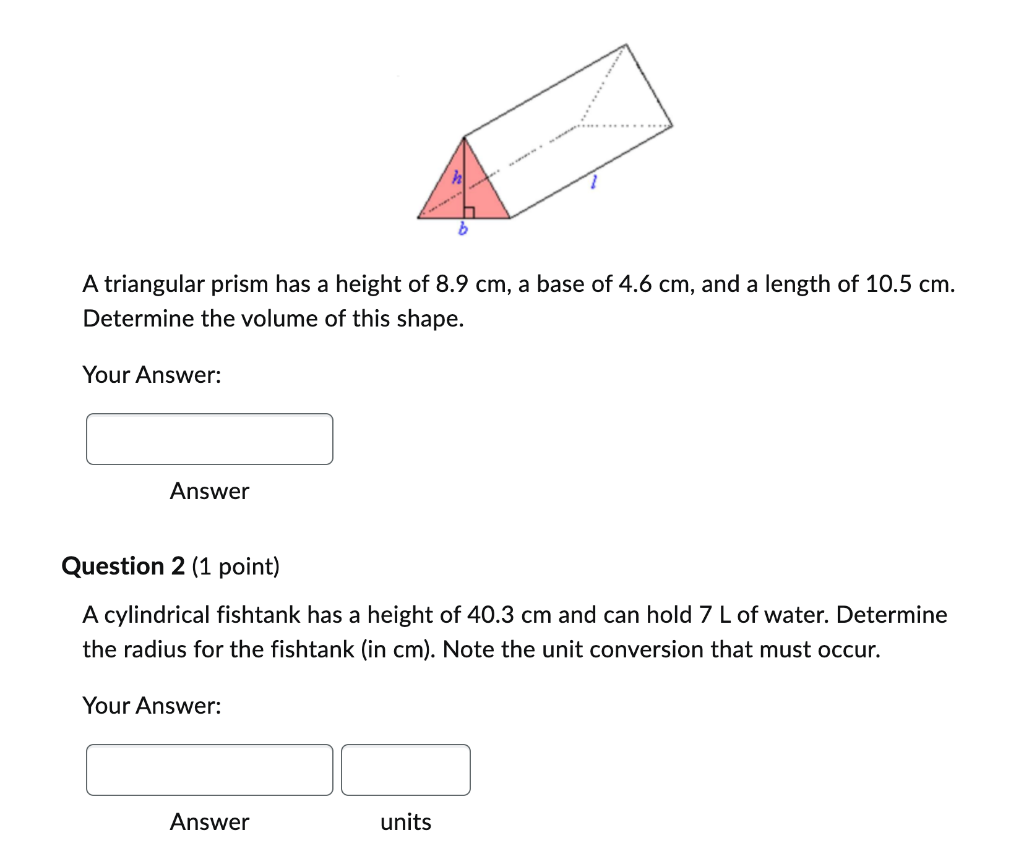 Solved A triangular prism has a height of 8.9 cm, a base of | Chegg.com