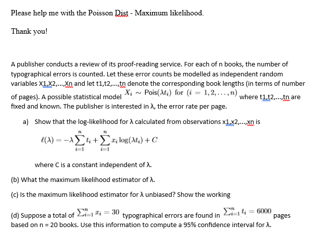 Solved Please help me with the Poisson Dist - Maximum | Chegg.com