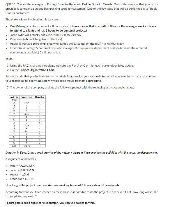 Solved QUES 1. You are the manager of Portage Store in | Chegg.com