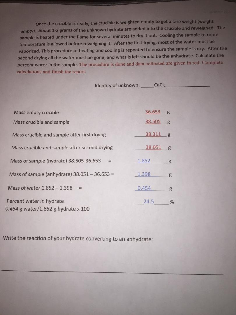 Solved Once the crucible is ready, the crucible is weighted | Chegg.com