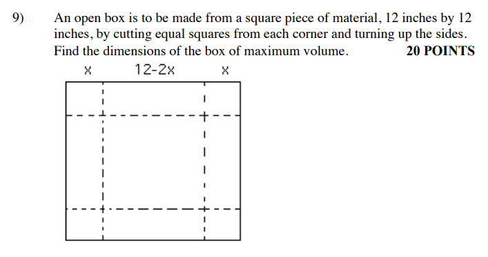 Solved An open box is to be made from a square piece of | Chegg.com