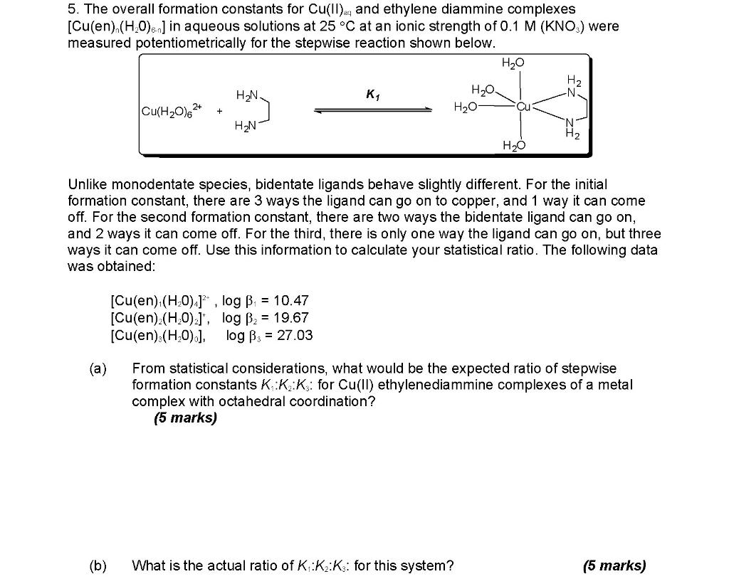 Solved 5. The overall formation constants for Cu(II)., and | Chegg.com