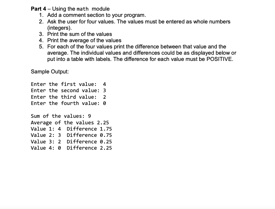 Part 4 - Using the math module 1. Add a comment | Chegg.com