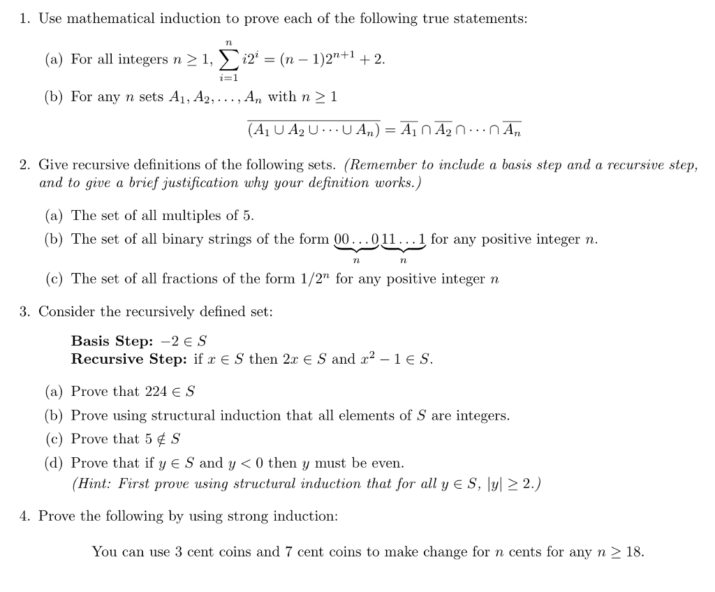 Solved 1. Use mathematical induction to prove each of the | Chegg.com