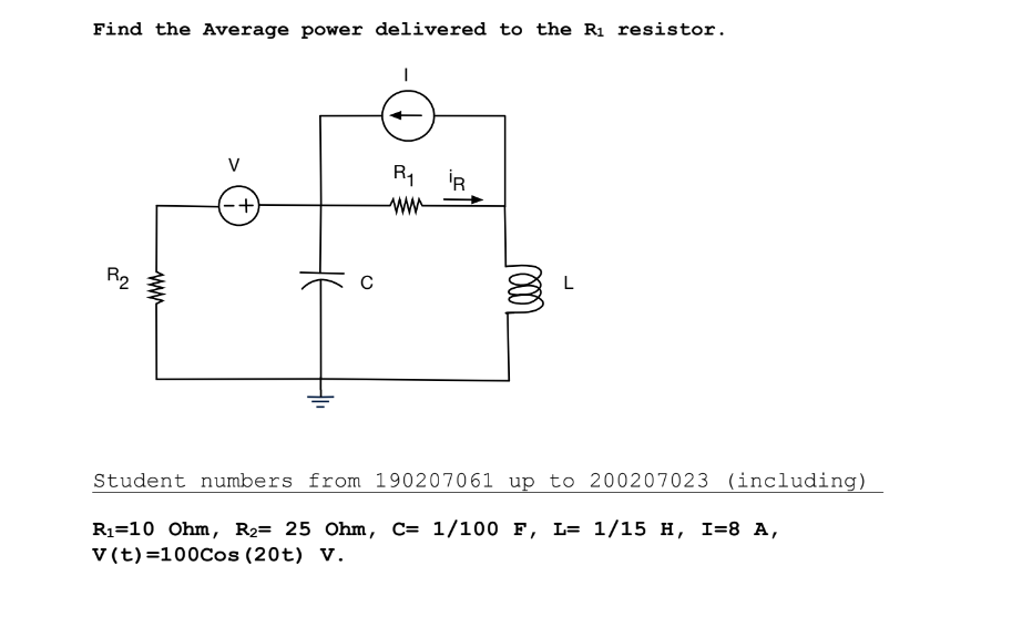 Solved Find the Average power delivered to the R1 resistor. | Chegg.com