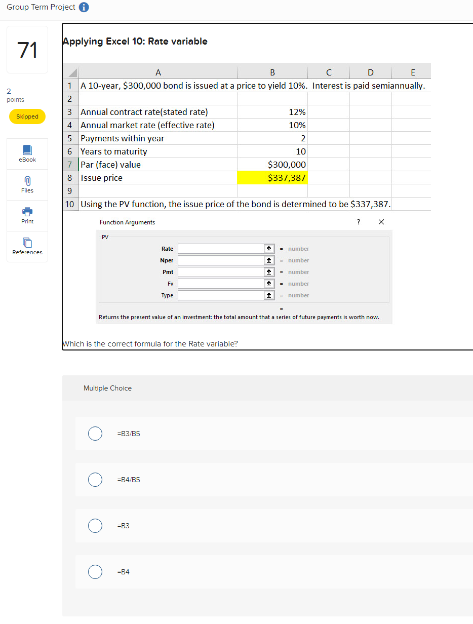 Solved Applying Excel 10: Rate variableWhich is the correct | Chegg.com