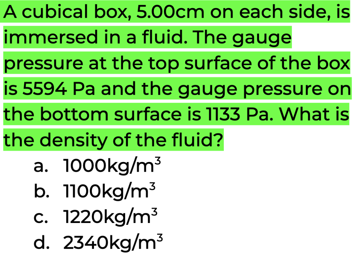 A cubical box, 5.00cm on each side, is immersed in a | Chegg.com