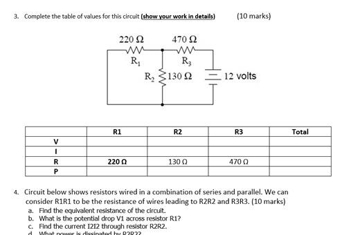 Solved 3. Complete the table of values for this circuit | Chegg.com