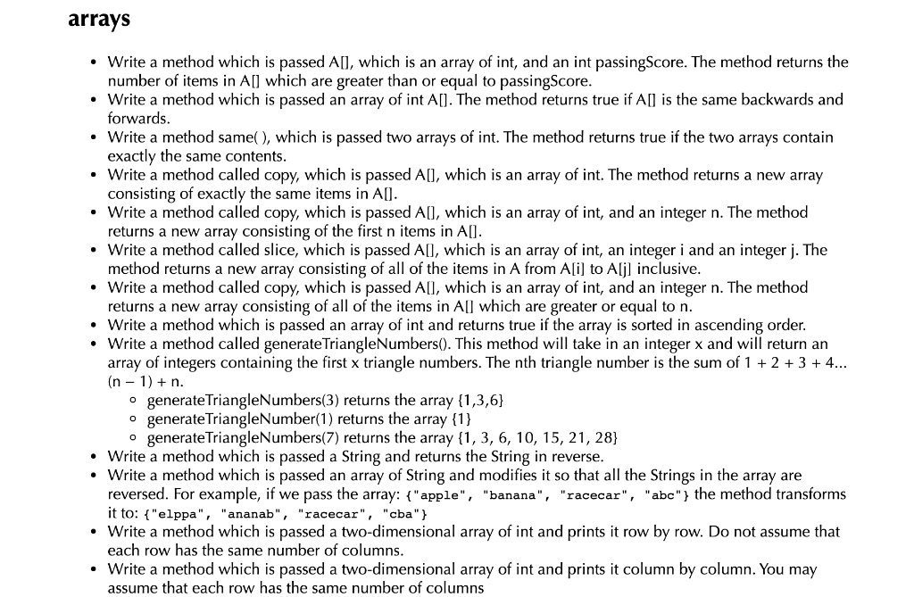 Solved arrays • Write a method which is passed A[], which is | Chegg.com