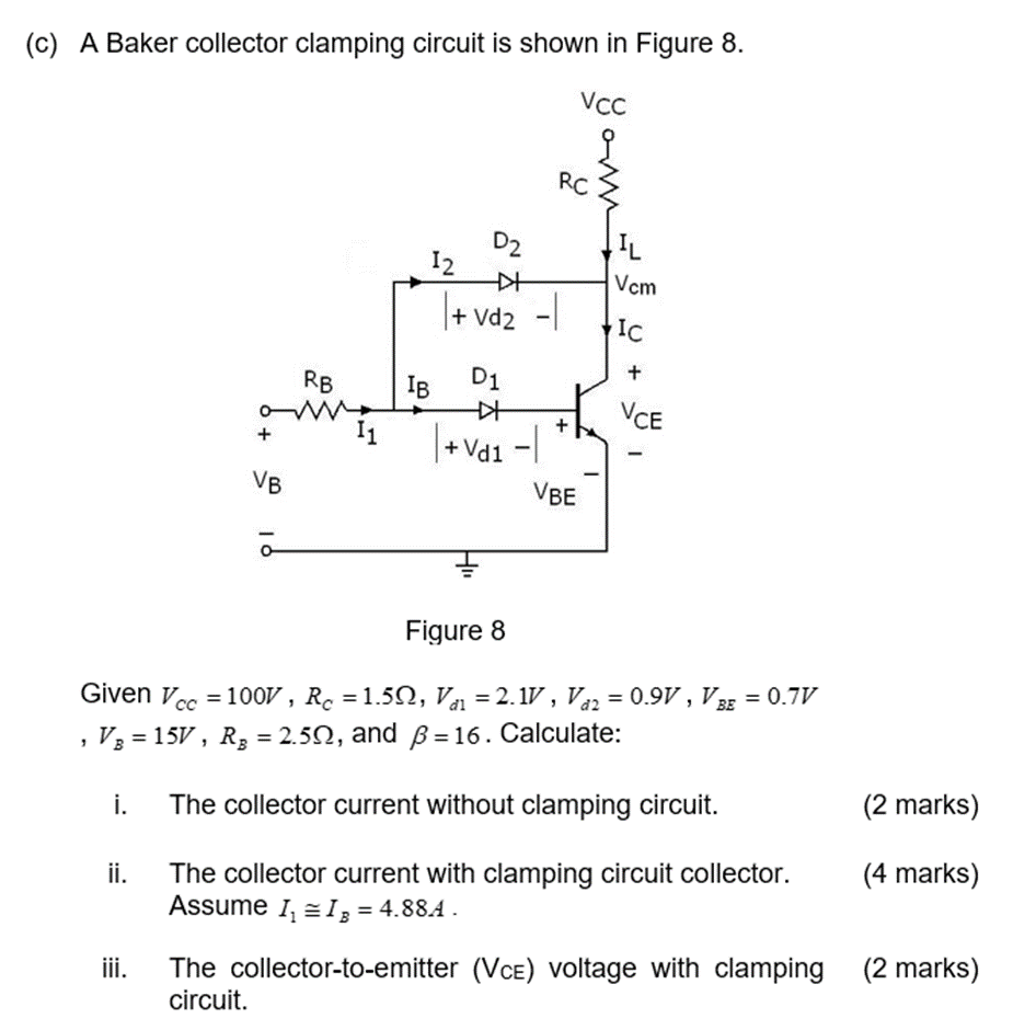 Solved (C) A Baker collector clamping circuit is shown in | Chegg.com