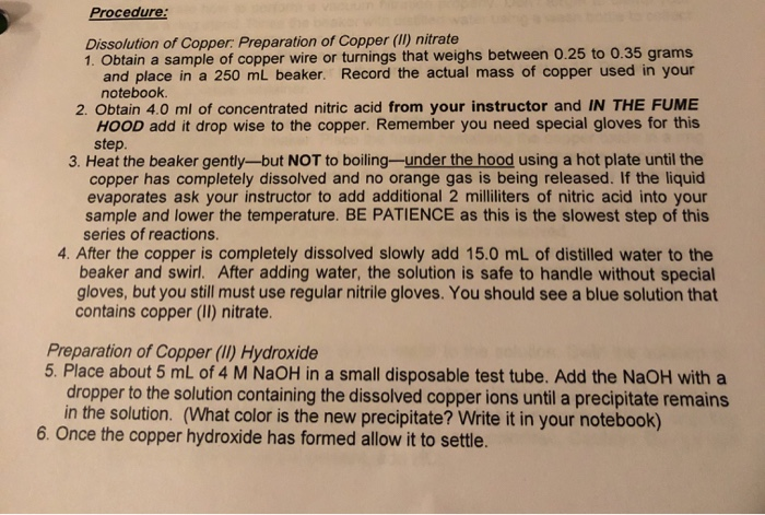 Solved For each section of this lab (dissolution of copper, | Chegg.com