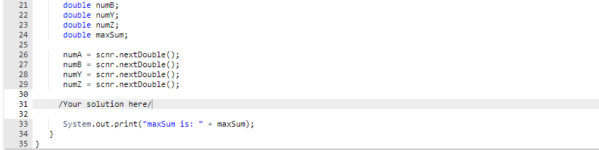 Solved Assign To Maxsum The Max Of Numa Numb Plus The Max 