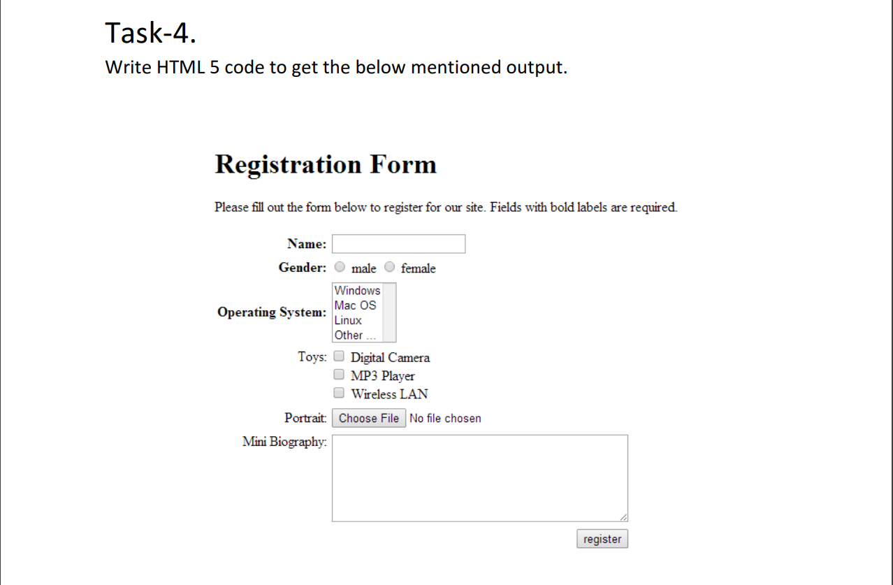 Solved Task-4. Write HTML 5 code to get the below mentioned | Chegg.com