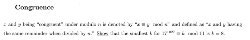 Solved Congruence 2 and y being "congruent” under modulo n | Chegg.com
