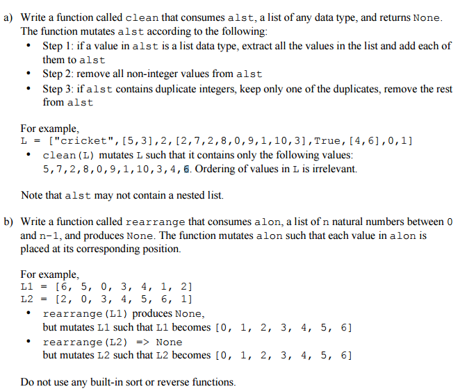 Solved a) Write a function called clean that consumes alst, | Chegg.com