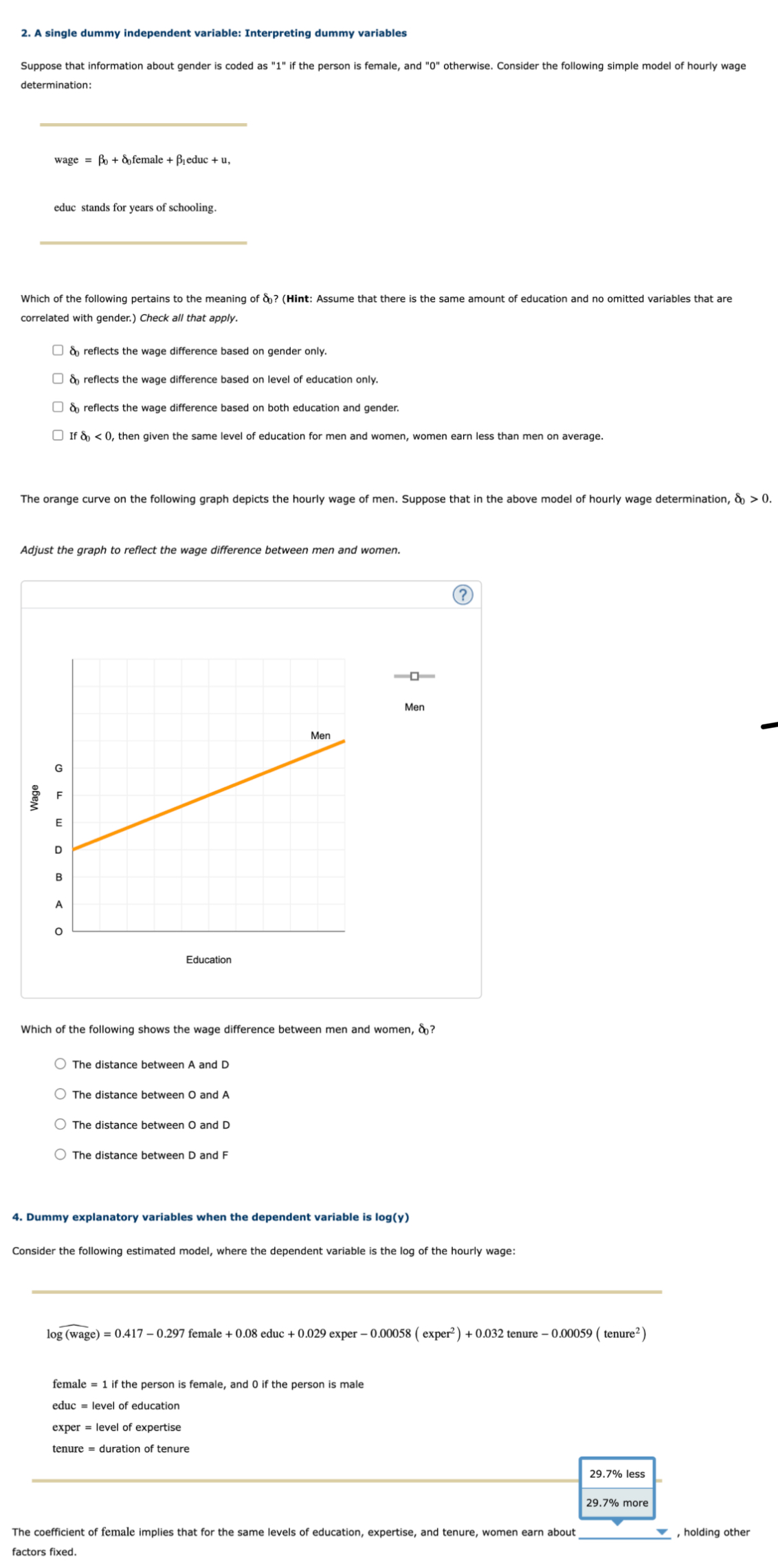 Solved 2. A single dummy independent variable: Interpreting | Chegg.com
