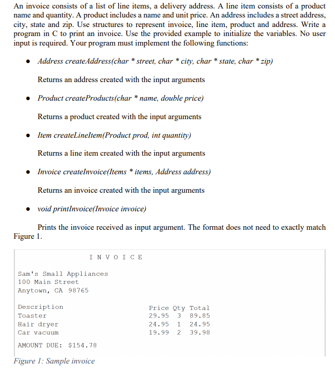Solved An invoice consists of a list of line items, a | Chegg.com
