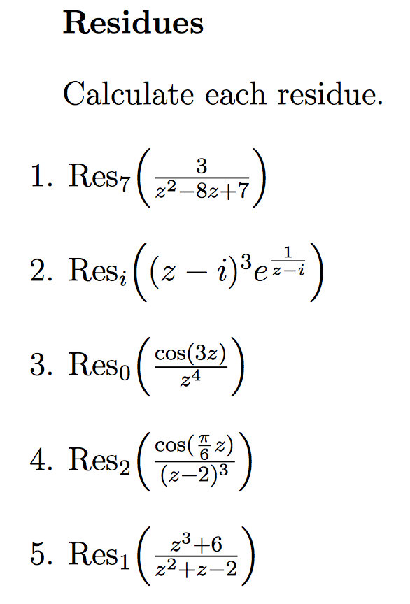 Solved Residues Calculate each residue. 1. Res7 Respਲੈਡਰ) 2. | Chegg.com
